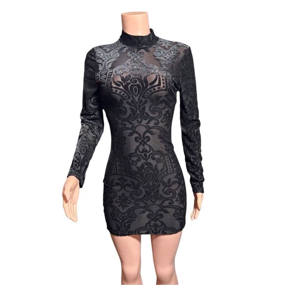 privy | Dresses | Privy Long Sleeve Sheer High Neck Bodycon Dress S ...
